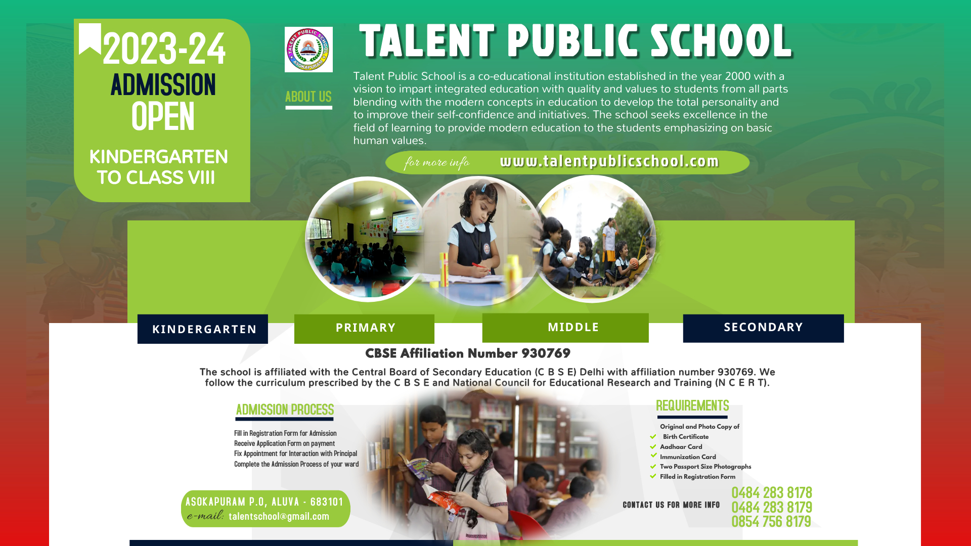 ADMISSION OPEN…. KINDERGARTEN TO CLASS VIII FOR 2023 – 24 ACADEMIC YEAR ...